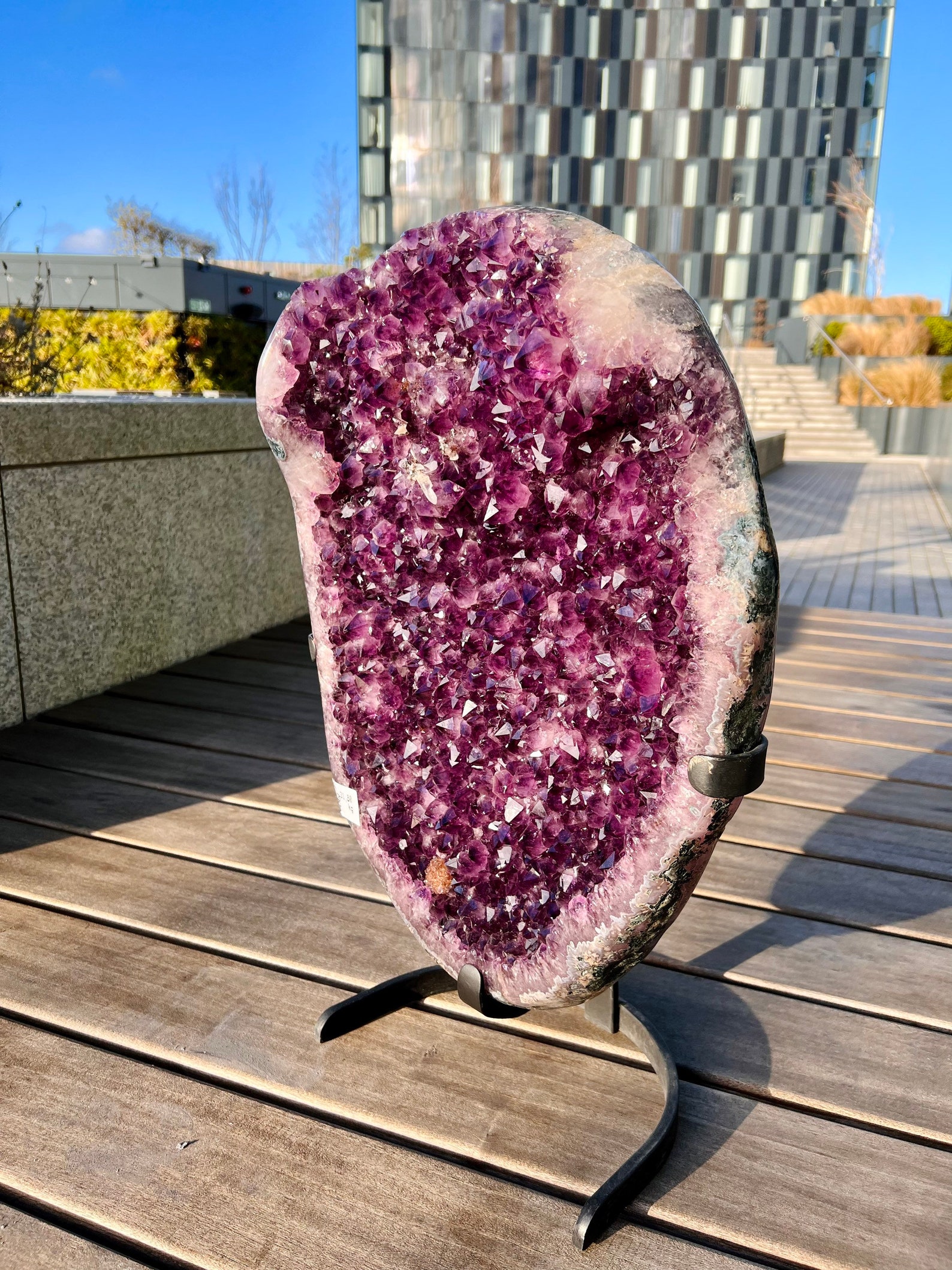 Grade AAA XL Amethyst Geode on Stand, With Rare Orange Amethyst Flower ...
