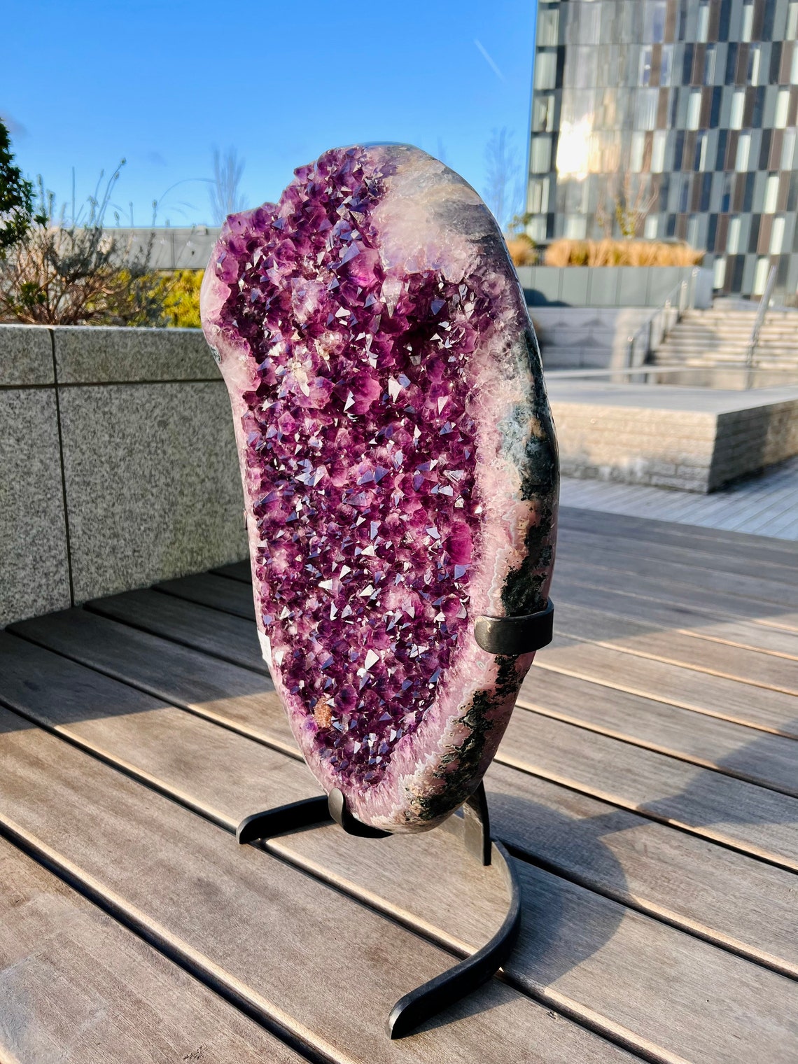 Grade AAA XL Amethyst Geode on Stand, With Rare Orange Amethyst Flower ...