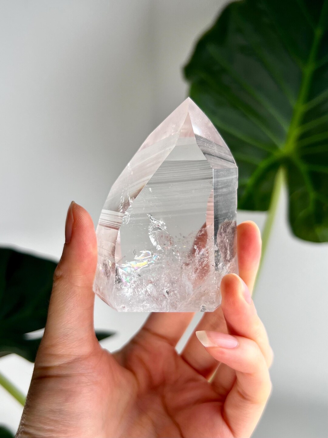 Grade AAA Lemurian Tower With Barcodes and Rainbow - Semi-polished, Top ...