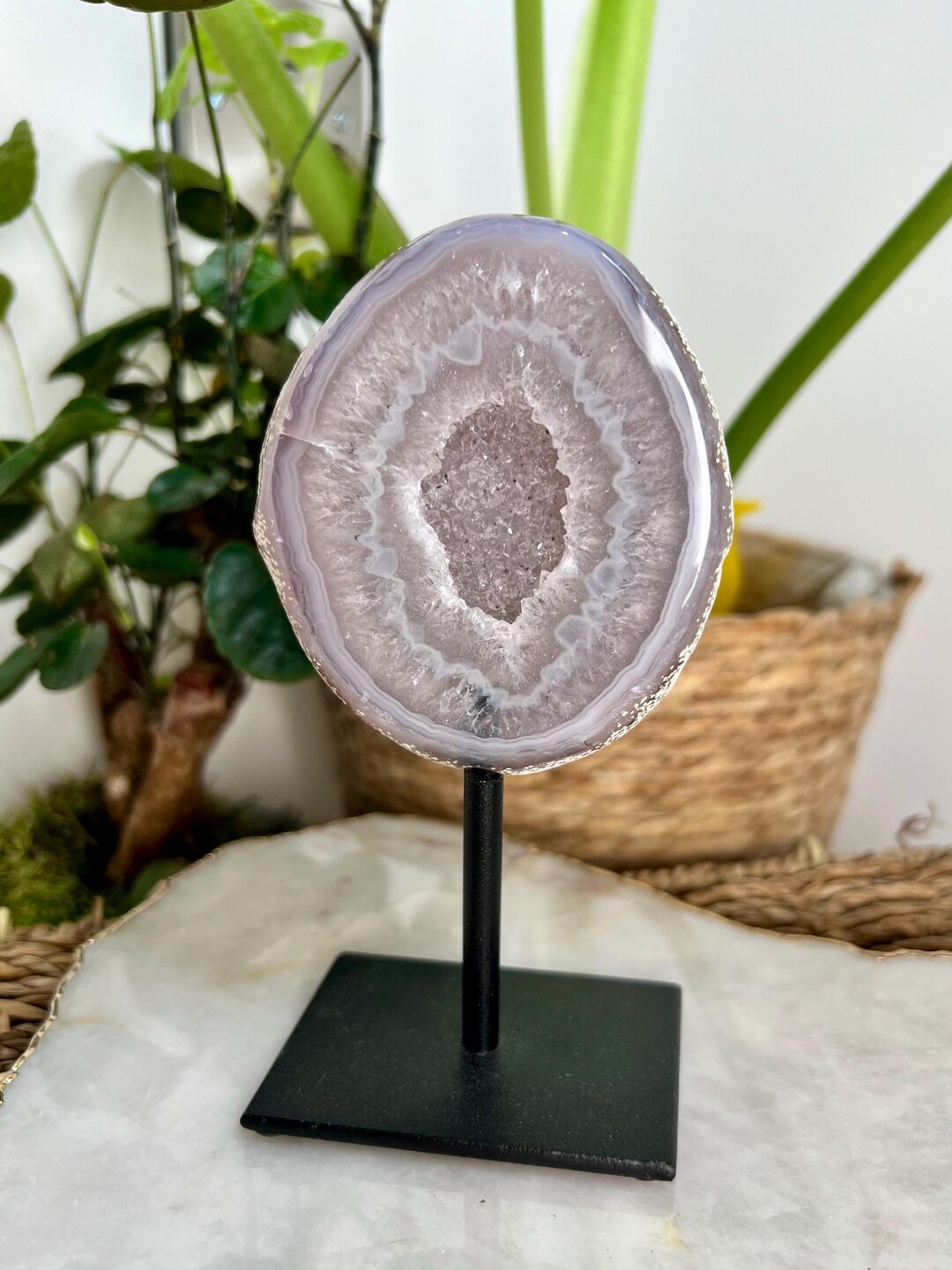 Grade AAA Agate Geode on Stand River Tumbled With Druzy & Quartz ...