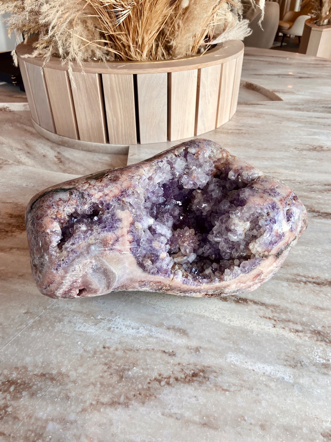 Exquisite Grade AAAA Pink Amethyst Statement Piece With Natural Geodes ...