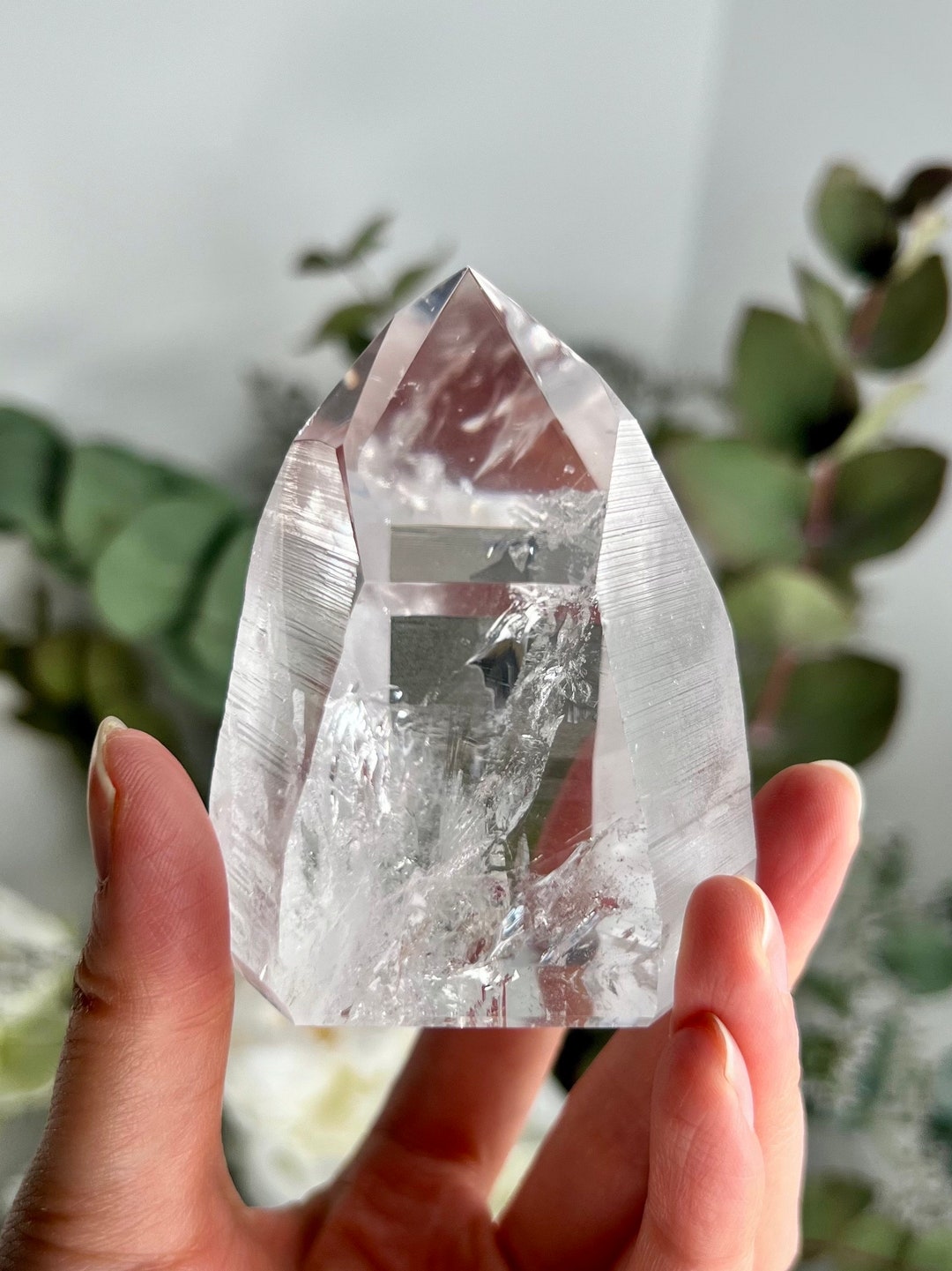 Grade AAA Lemurian Tower With Barcodes and Rainbow - Semi-polished, Top ...