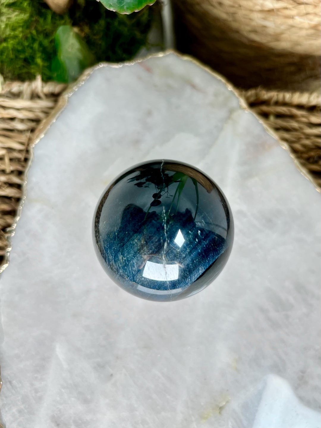 Grade AA Natural Blue Tiger Eye Sphere With Stand, Falcons Eye, Crystal ...