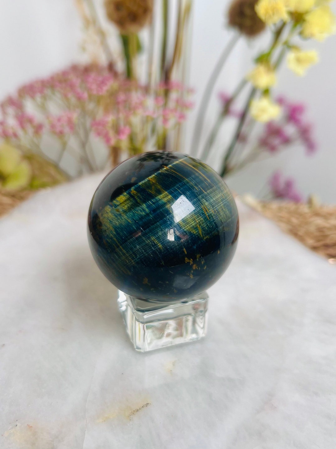 Grade AAA Natural Blue Tiger Eye Sphere on Stand 141g - Etsy