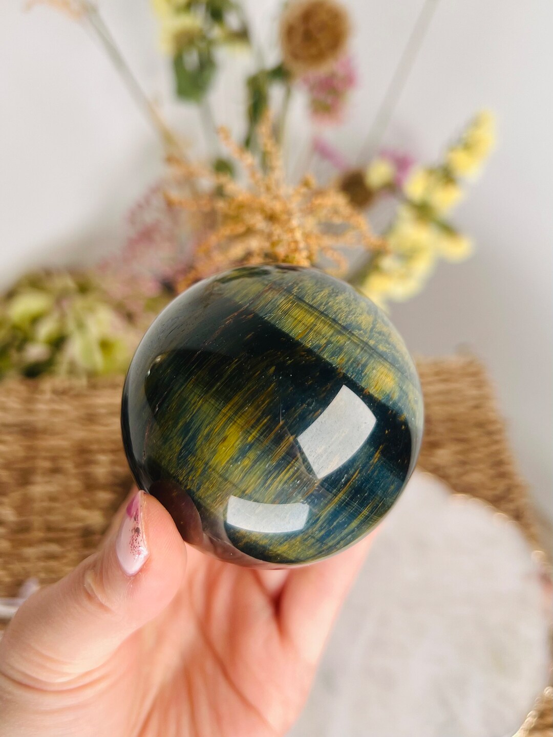 Grade AAA Natural Blue Tiger Eye Sphere 314g, Falcons Eye, Crystal ...