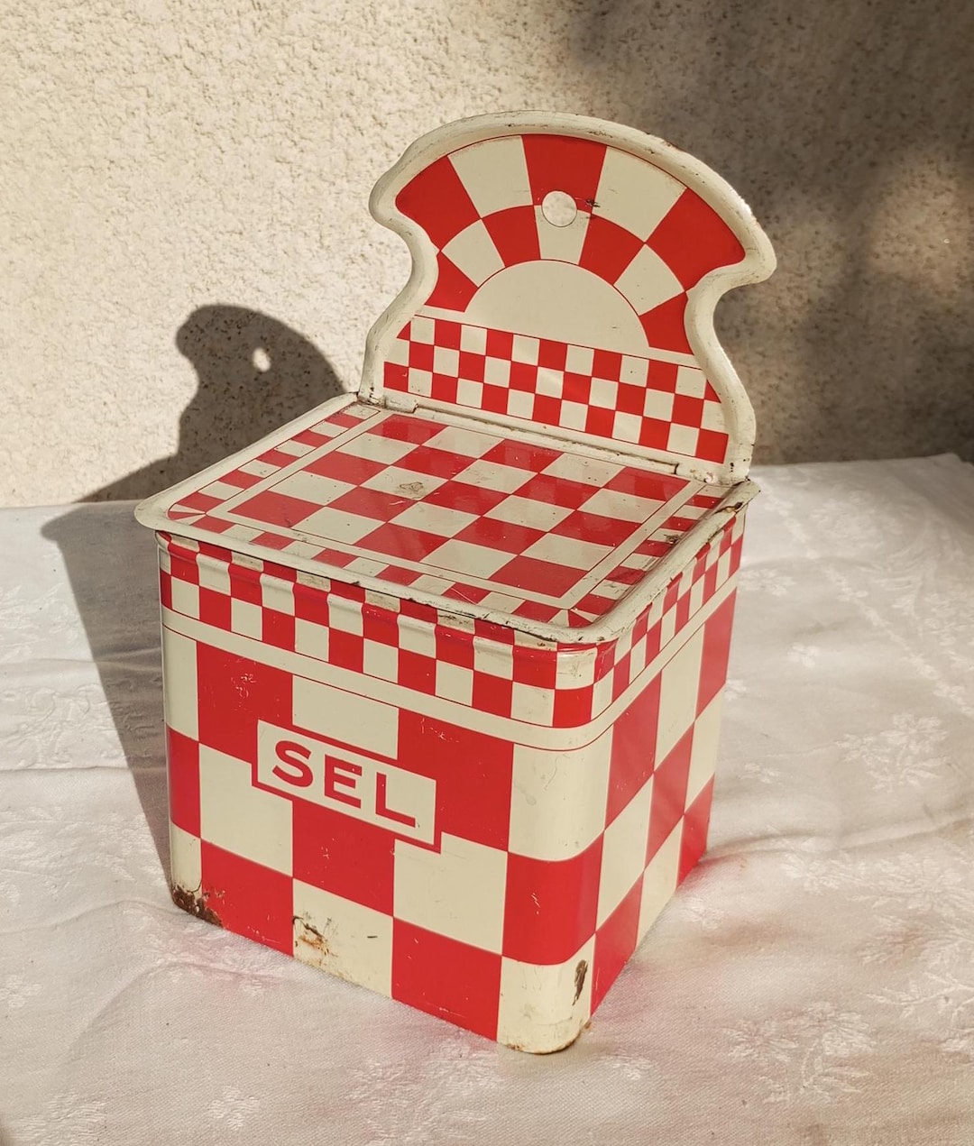 Enameled Salt BOX LUSTUCRU Red, Antique French Enamel Salt Box, French ...