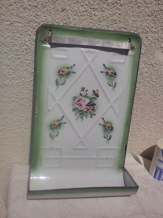 Antique Floral Enamel Utensil Rack Large Turquoise French | Etsy