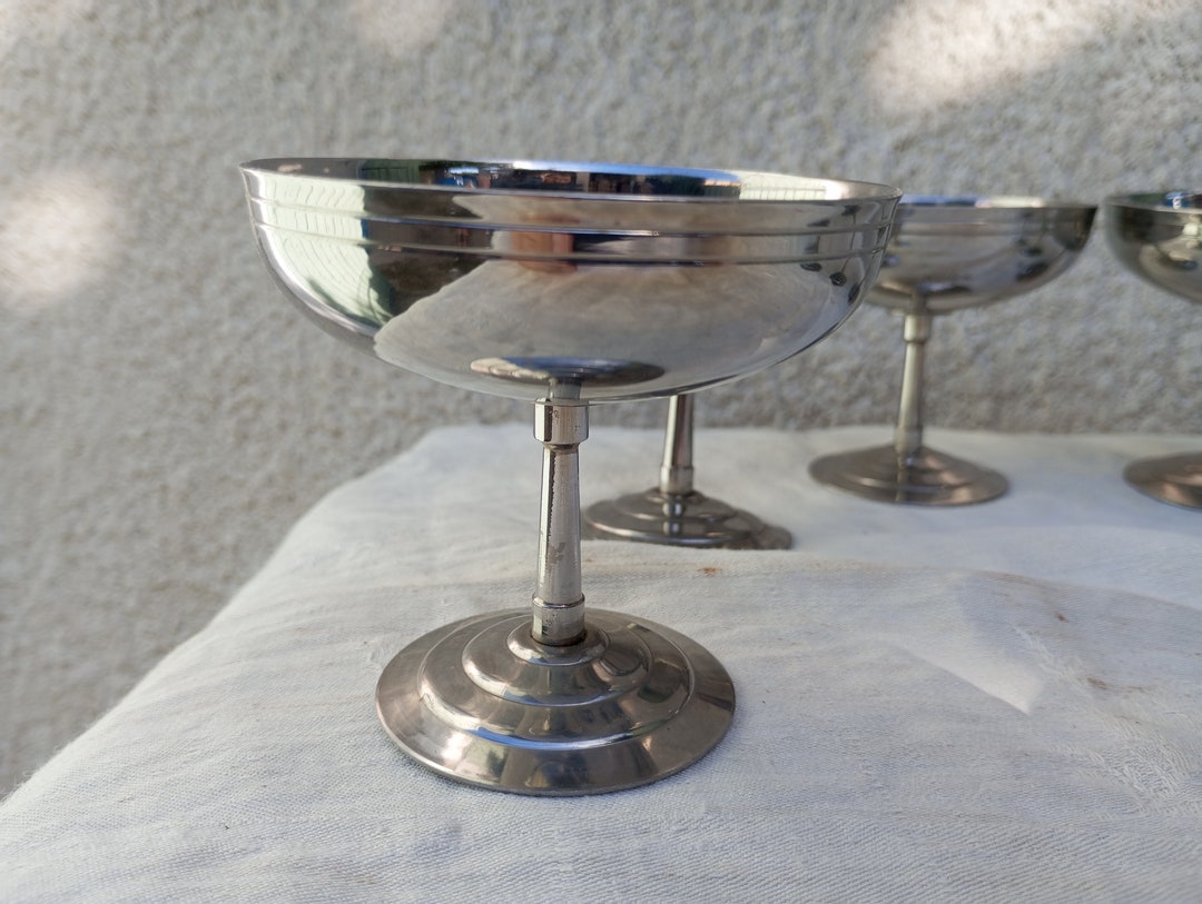 Set of 6 French Vintage Ice Cream Cups, Letang Remy French Bistro Metal ...