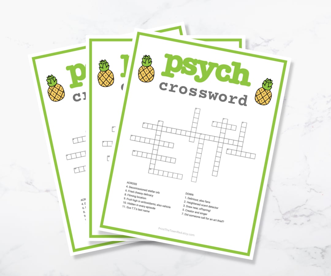Psych TV Show Crossword . Psych Game . Digital Download . Psych Party ...