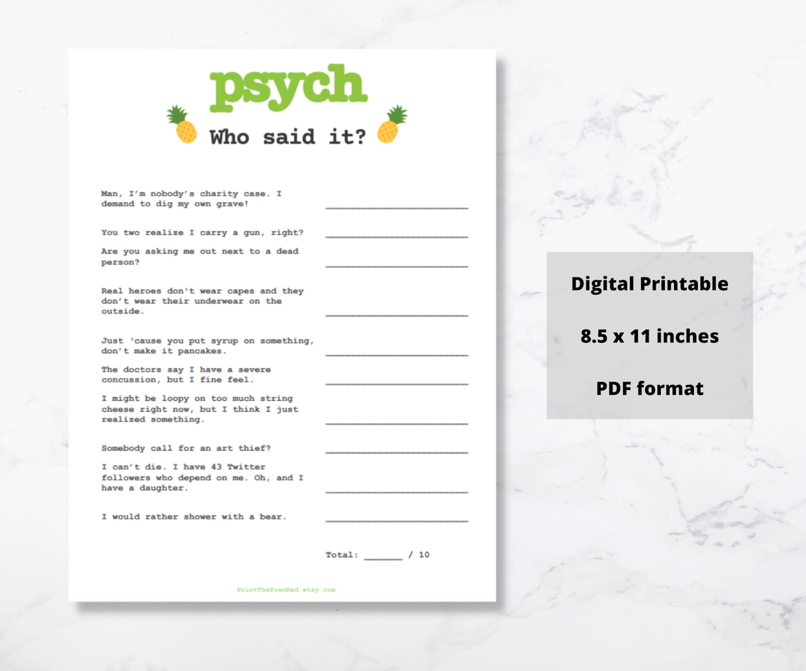 Psych TV Show Trivia Game . Psych Trivia . Digital Download . Psych ...