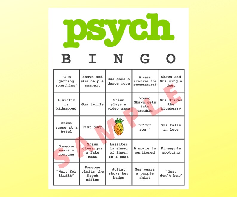 Psych TV Show Bingo . Psych Bingo . Digital Download . Psych | Etsy