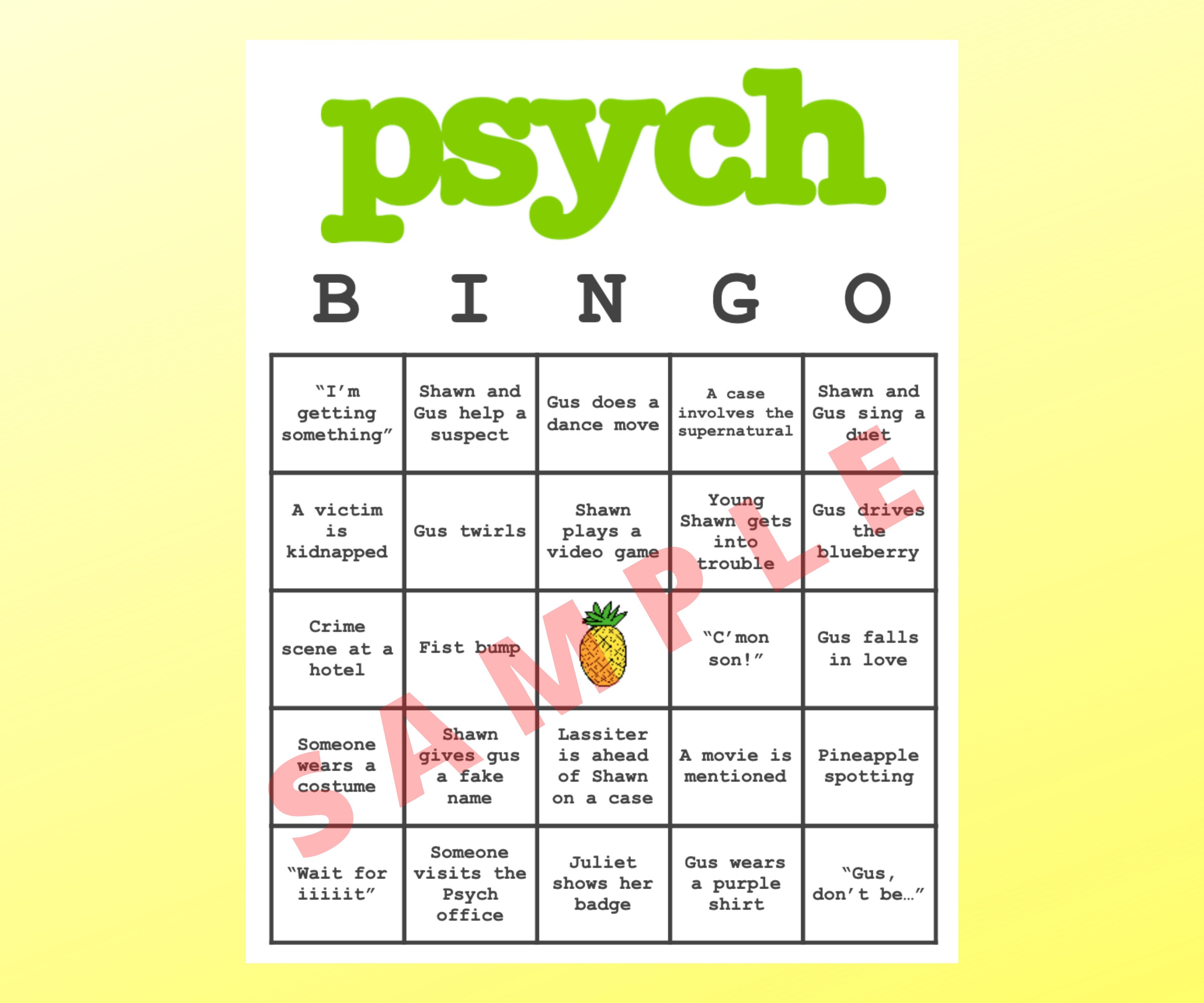 Psych TV Show Bingo . Psych Bingo . Digital Download . Psych - Etsy