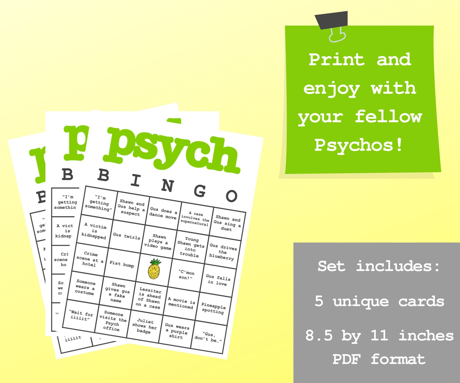 Psych TV Show Bingo . Psych Bingo . Digital Download . Psych - Etsy