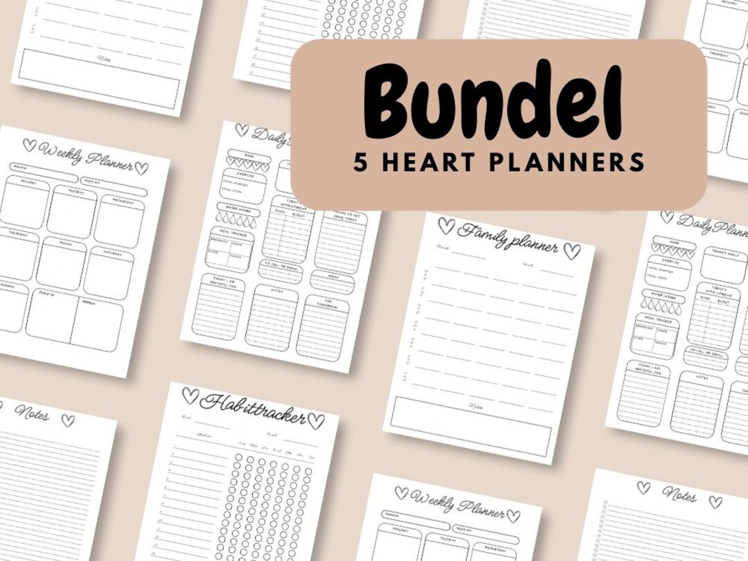 Digital Heart Planner Bundle – Weekly Planner, Day Planner, Family ...