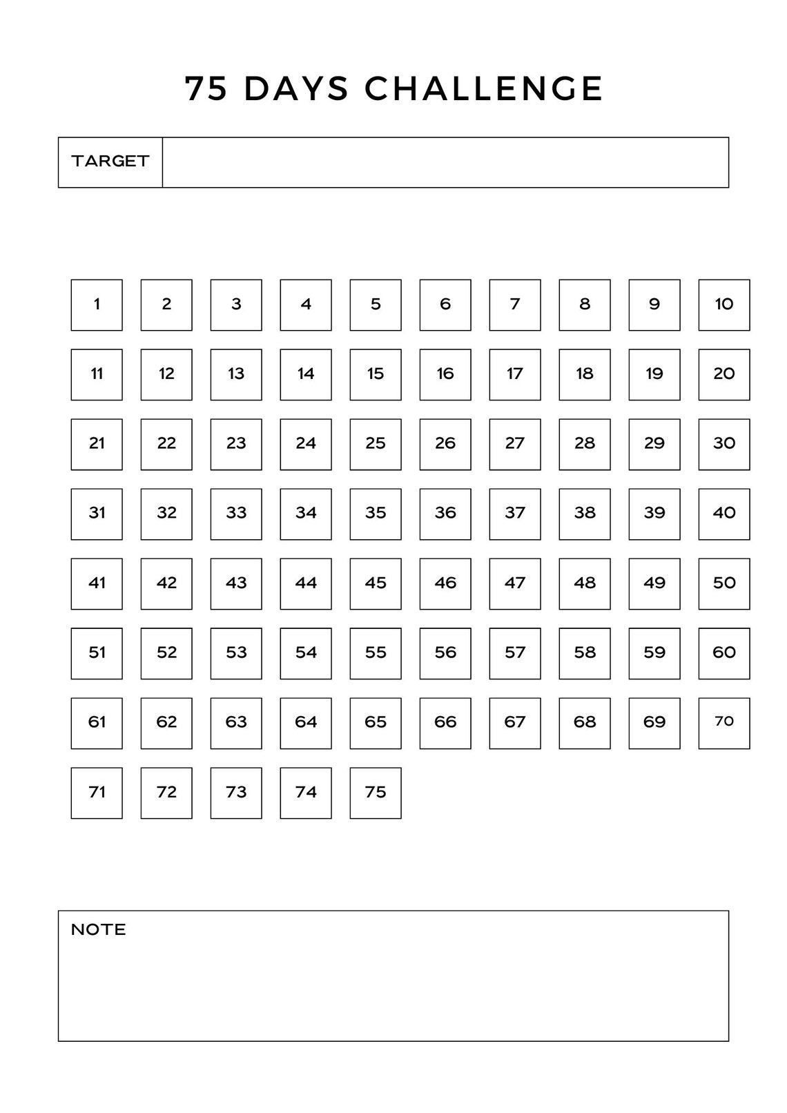 75 Day Challenge Tracker - Etsy