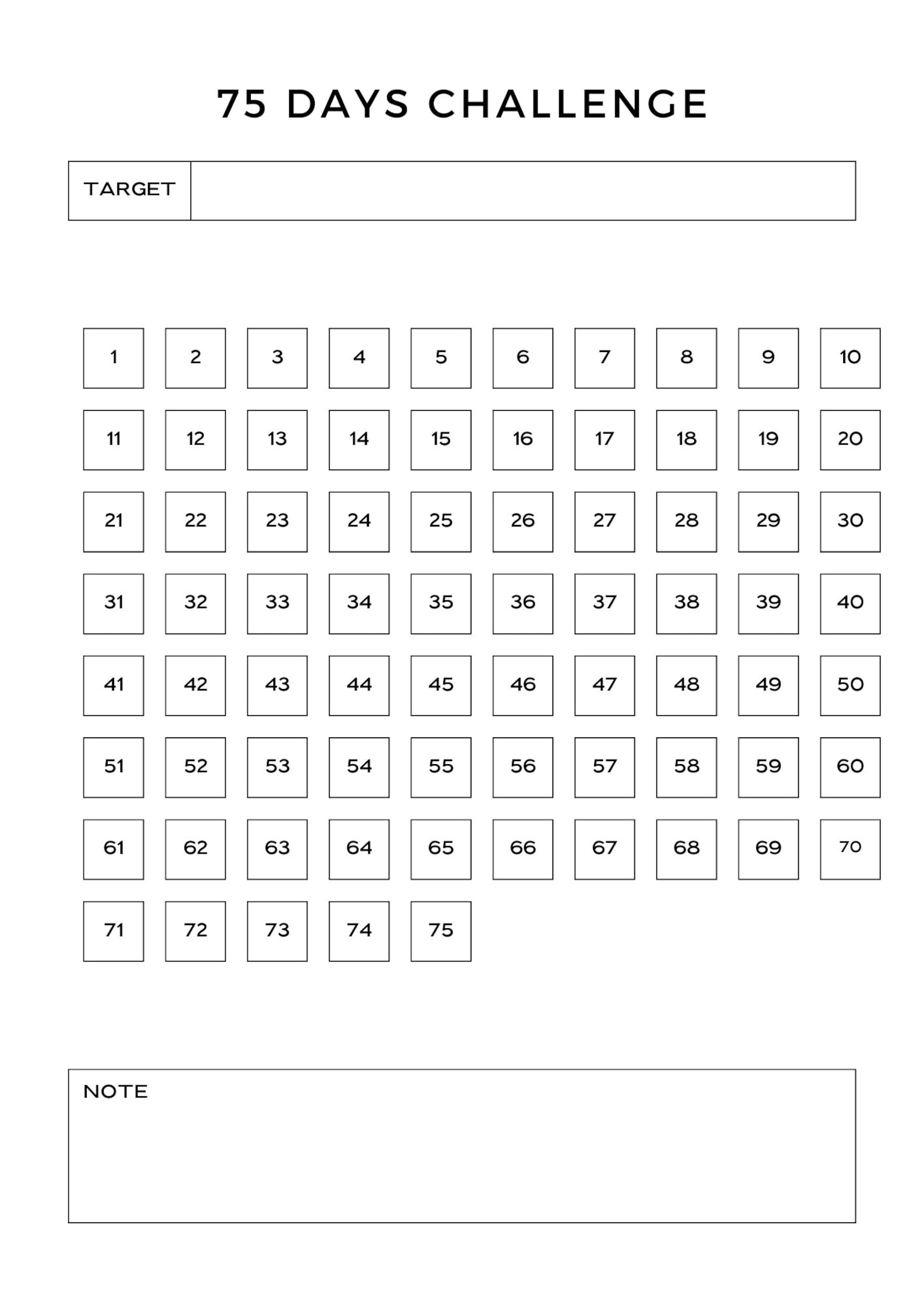75 Day Challenge Tracker - Etsy