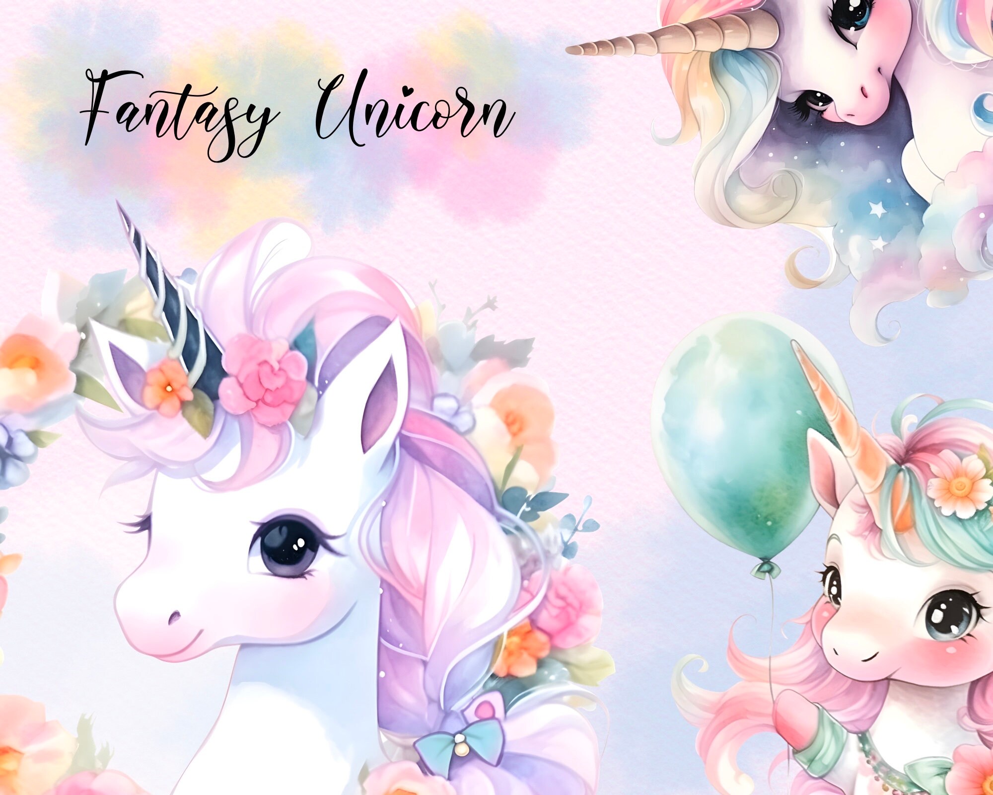 Unicorn Watercolor Clipart, Pony Clipart, Baby Shower, Sublimation ...
