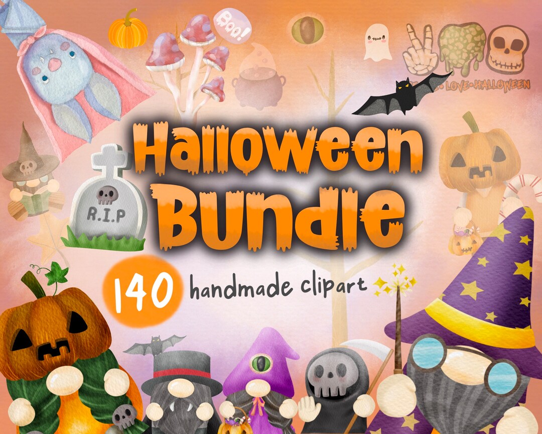 Halloween Bundle Watercolor Clipart, Gnome Watercolor Clipart, Bundle ...