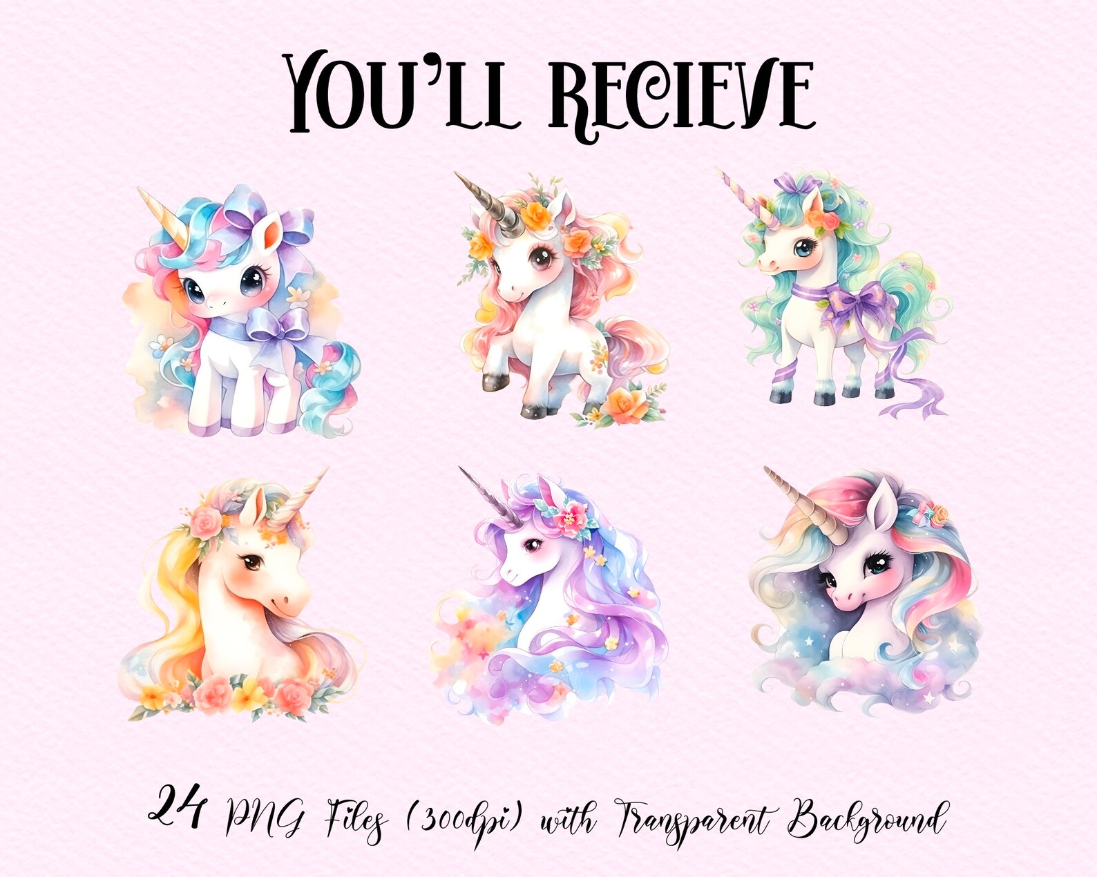 Unicorn Watercolor Clipart, Pony Clipart, Baby Shower, Sublimation ...