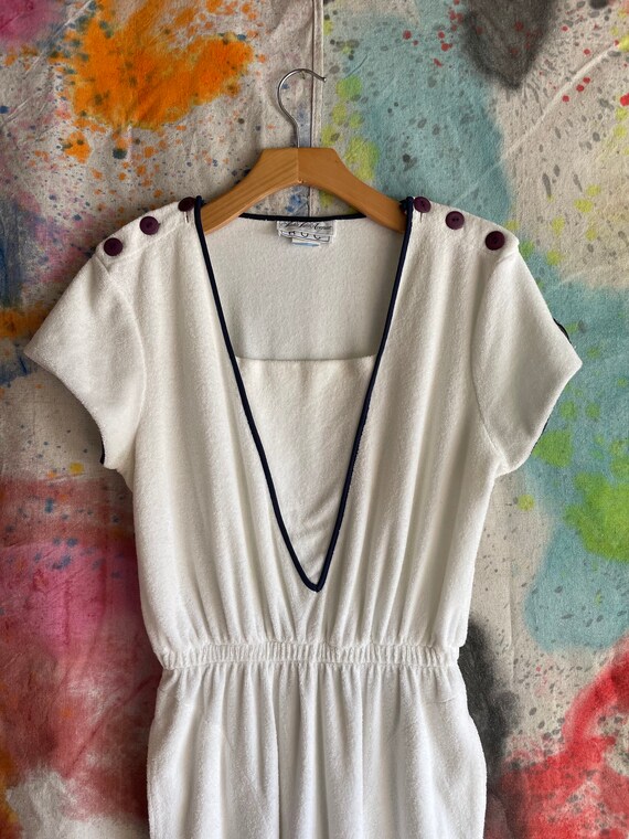 1970s does 40s White and Navy Terry Cloth Sailor Styl… - Gem