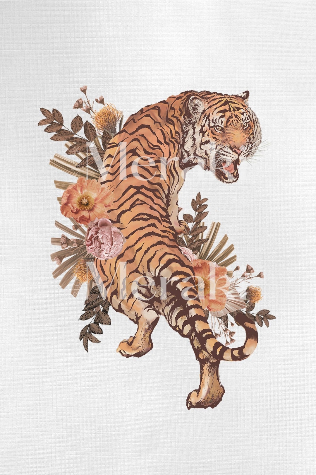 Vintage Flower Tiger Png, Jpg Digital DOWNLOAD | Clipart Download ...