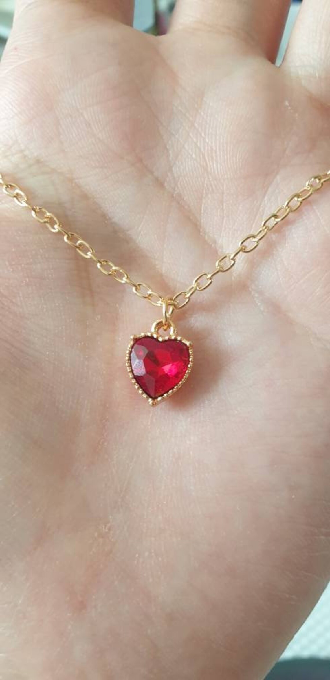 Red ruby heart pendant gold necklace red heart gold necklace | Etsy