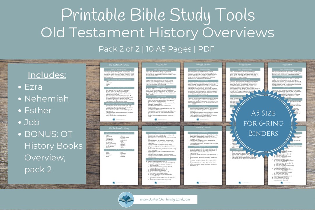 Old Testament History Pack 2 Bible Overview Printables, A5 6-ring ...