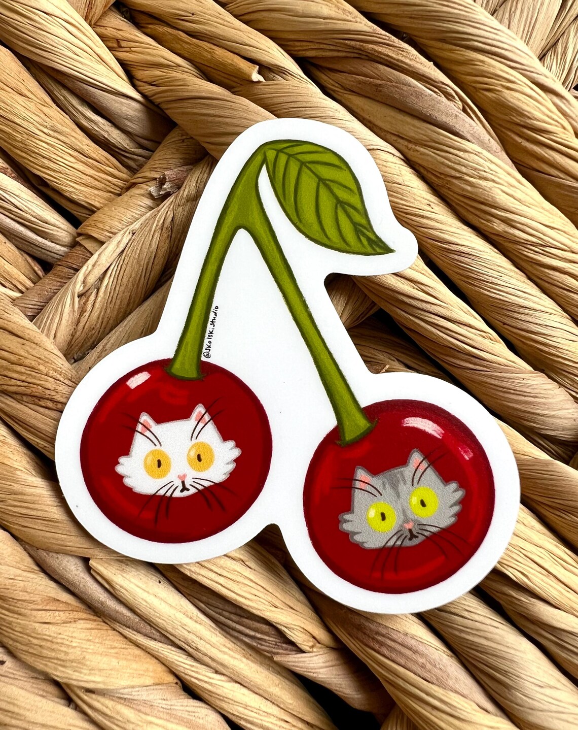 Cherry Fruit Cat Sticker, Weatherproof Matte Vinyl Sticker - Etsy