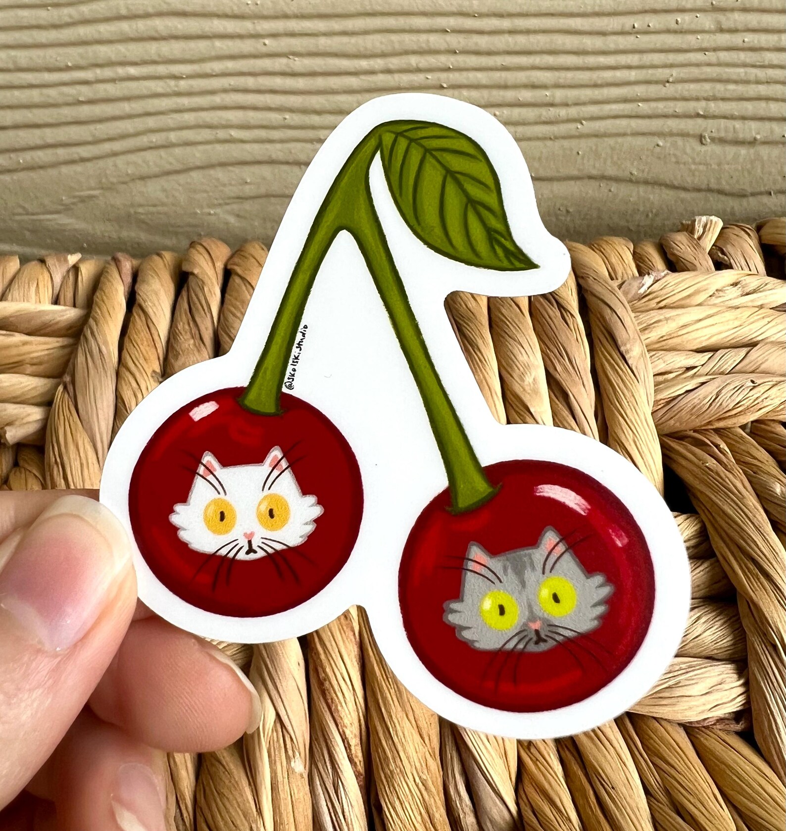 Cherry Fruit Cat Sticker, Weatherproof Matte Vinyl Sticker - Etsy