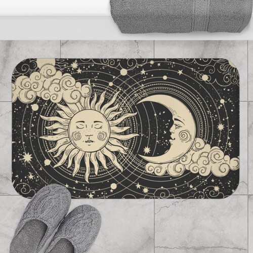 Sun and Moon Bath Mat Blue Celestial Bathroom Decor Clouds - Etsy