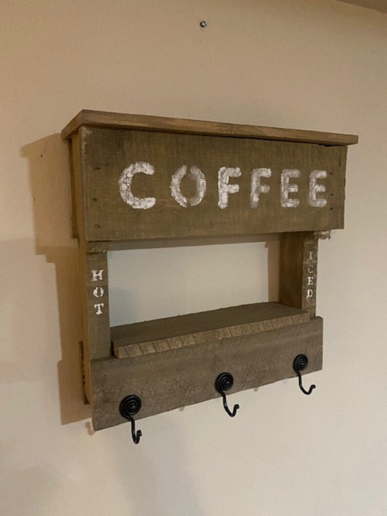 Rustic Pallet Coffee Station, Rustic Pallet Shelf, Wood Shelf, Pallet ...
