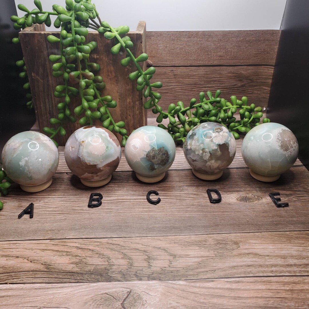 Green Flower Agate Spheres - Etsy