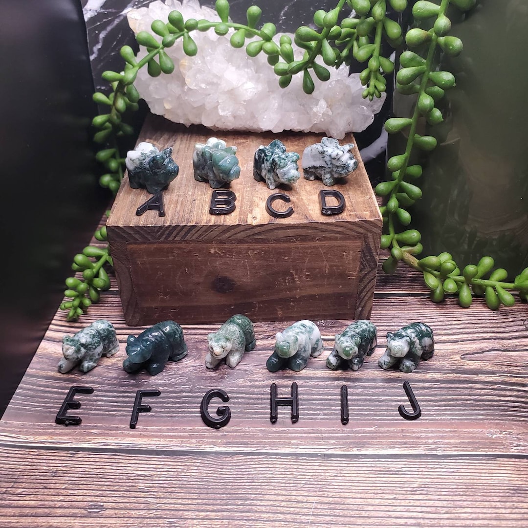 1 Mini Moss Agate Bear or Flying Pig - You Choose - Etsy