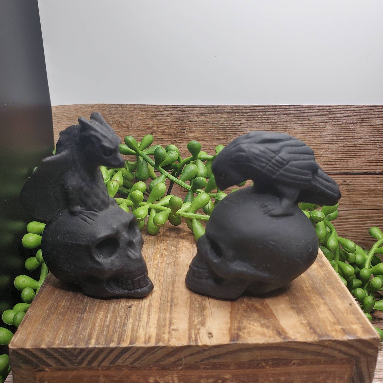 Obsidian Skulls With Animals on Their Head Dragon or Bird - Etsy