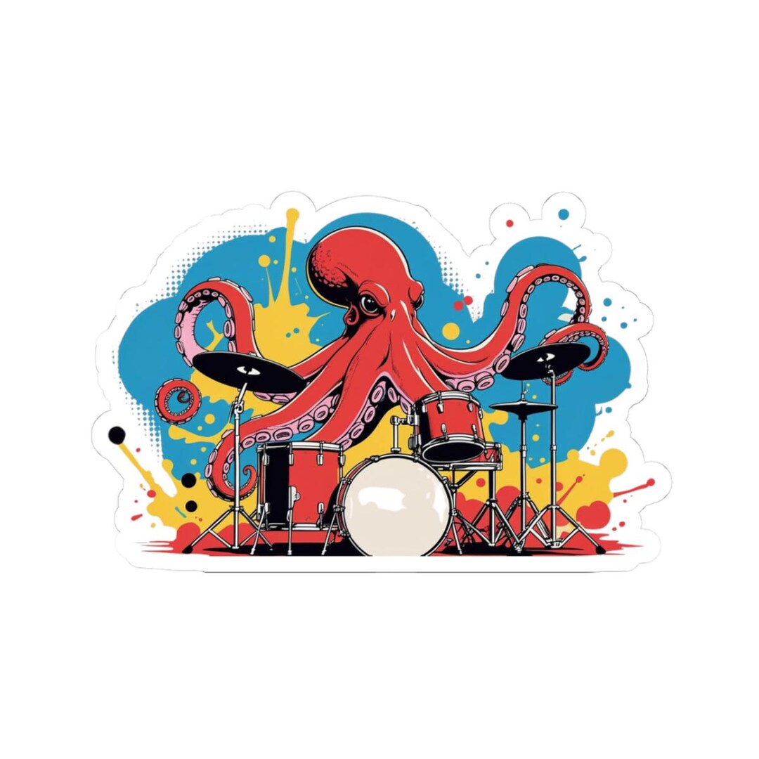 Vibrant Octopus Drum Stickers: Ocean Music Lover Laptop Decor - Etsy
