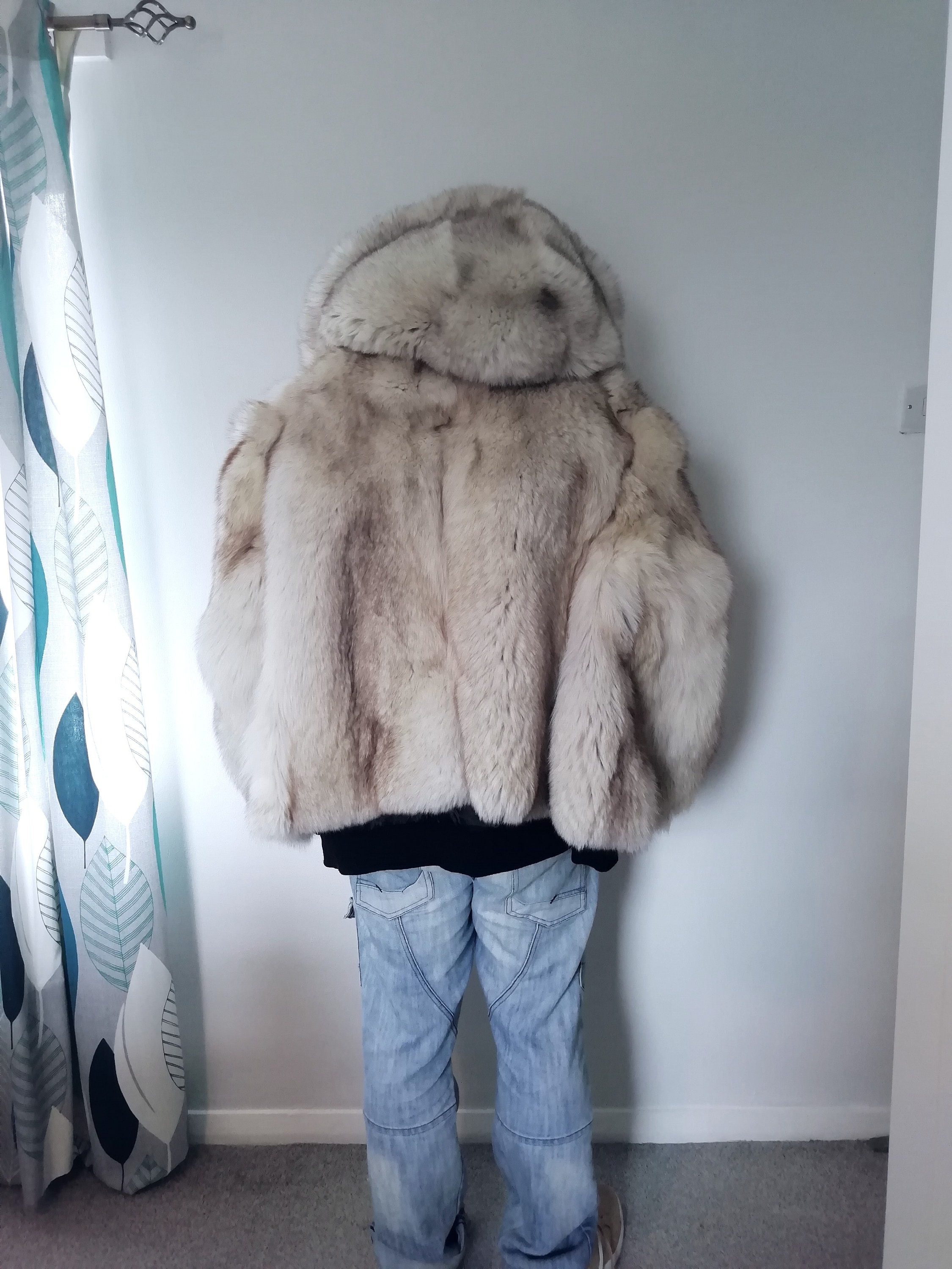 Awesome Reversible Arctic Blue Fox Fur Lined Hooded Men's Leather Coat ...