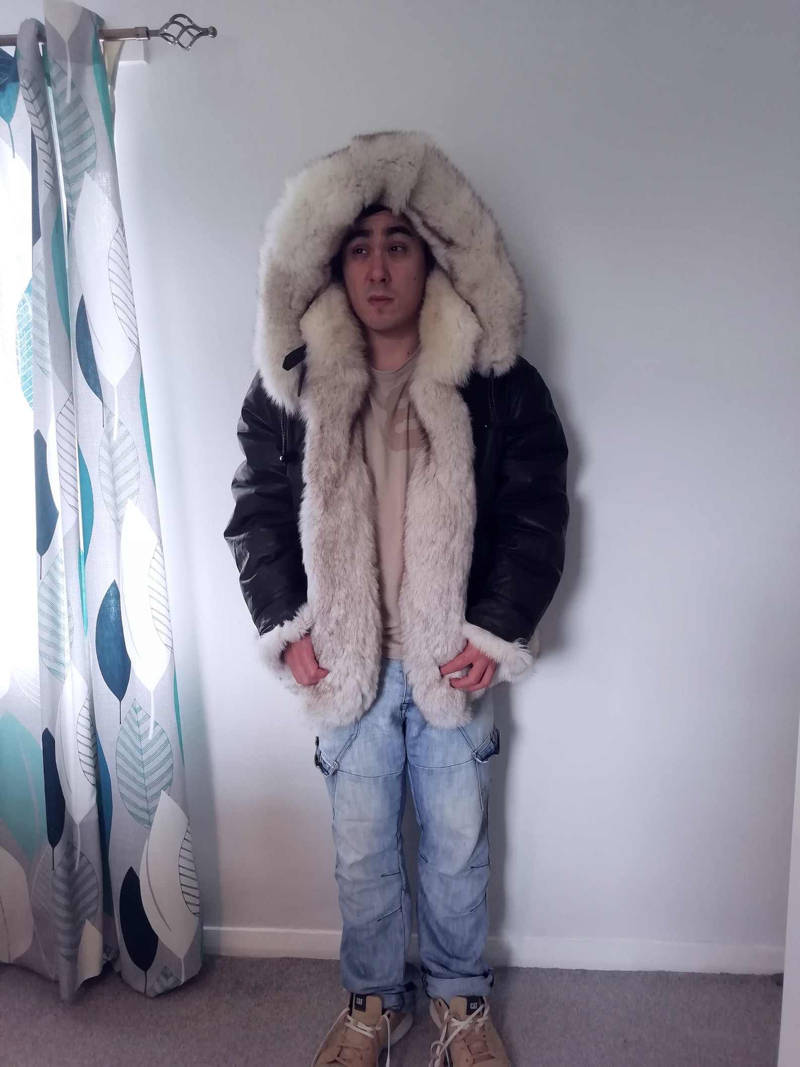 Awesome Reversible Arctic Blue Fox Fur Lined Hooded Men's Leather Coat ...