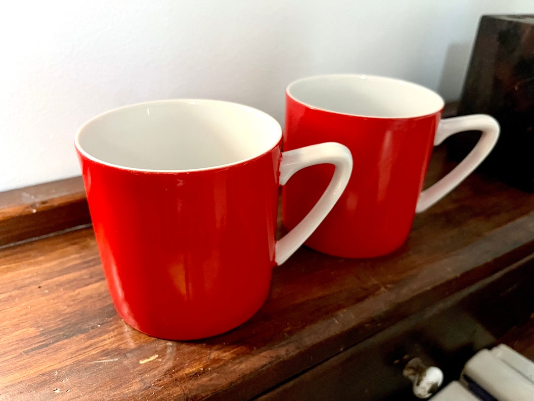 Unique Vintage Red & White Ceramic Mugs - Etsy