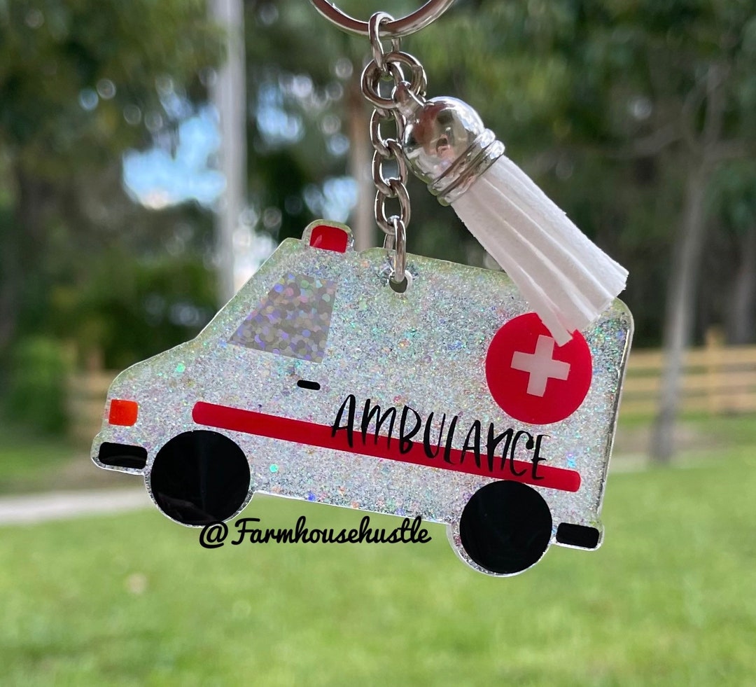 Ambulance Keychain Glitter Ambulance First Responder - Etsy