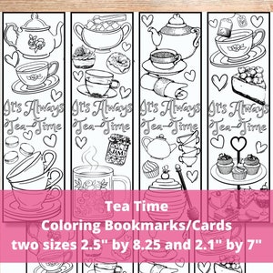 Tea Time Coloring Bookmarks Cards, Alice's Adventures Tea Party Favors ...