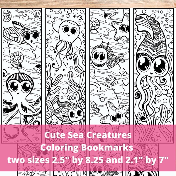 Coloring Bookmarks Sea Creatures - Etsy