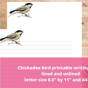 Chickadee Bird Writing Paper Stationery Lined and Blank, A4 & Letter 4 ...