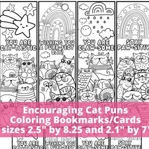 Cute Cat Puns Coloring Bookmarks for Kids & Adults, Encouraging Cat ...