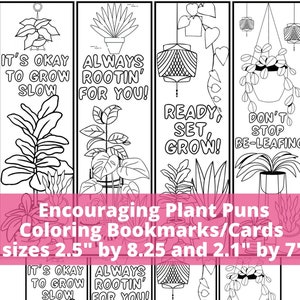 Plant Lovers Coloring Bookmarks for Kids and Adults, Cute Encouraging ...