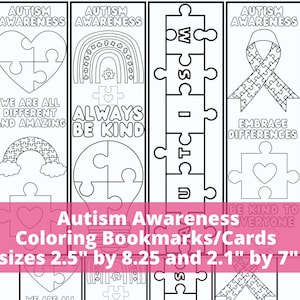 Autism Awareness Coloring Bookmarks for Kids Acceptance & | Etsy