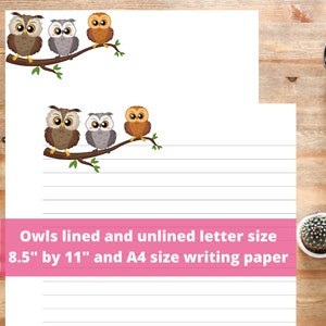 Cute Owls Kids Writing Paper Printable Stationary Lined and Blank A4 ...