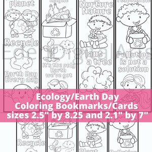 Ecology Earth Day Cute Kawaii Kids Coloring Bookmarks, Class Spring ...