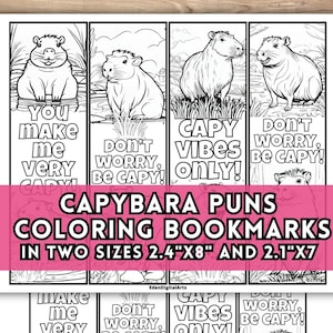 Cute Capybara Pun Bookmarks to Color, Kids Party Favors Classroom ...