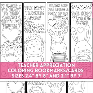 Cute Teacher Appreciation Coloring Bookmarks for Kids, Goodie Bag Tags ...