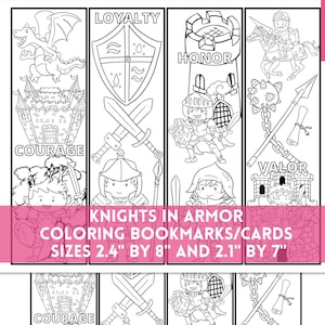Knights in Armor Coloring Bookmarks for Kids, Cute Dragon Castle Boys ...